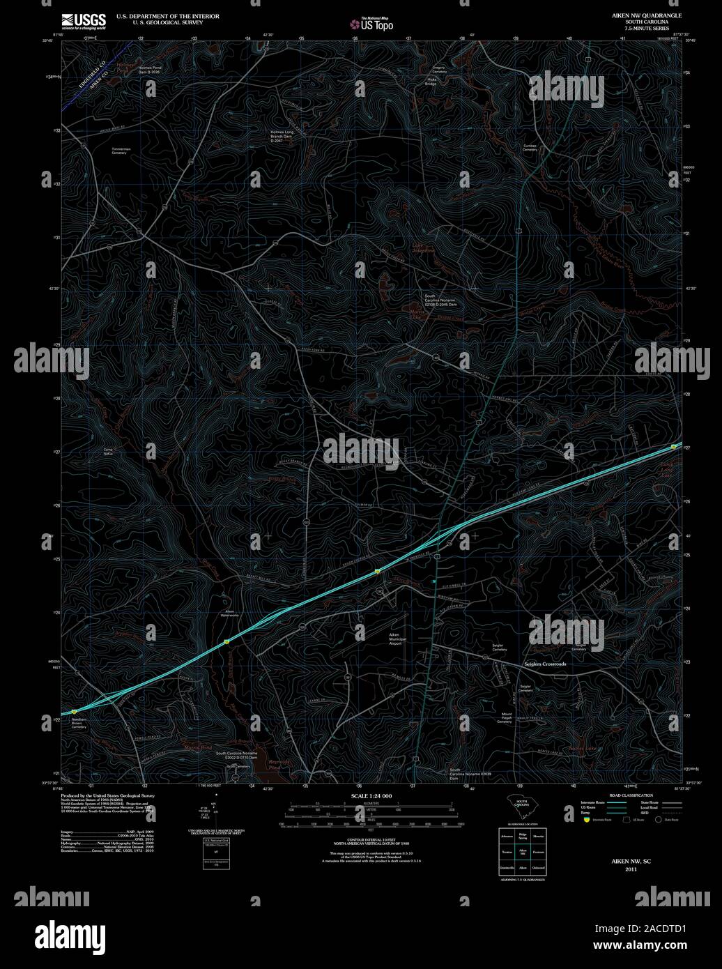 USGS TOPO Map South Carolina SC Aiken NW 20110826 TM Inverted ...