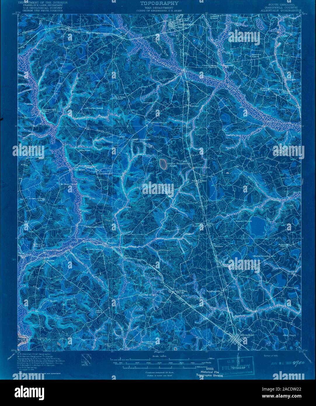 USGS TOPO Map South Carolina SC Allendale 261775 1919 62500 Inverted ...