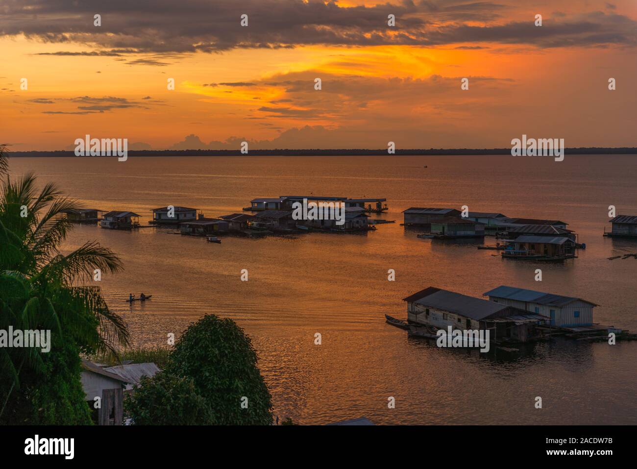 Swimming houses on Lake Tefé, small town of Tefé on SolimoesRiver ...