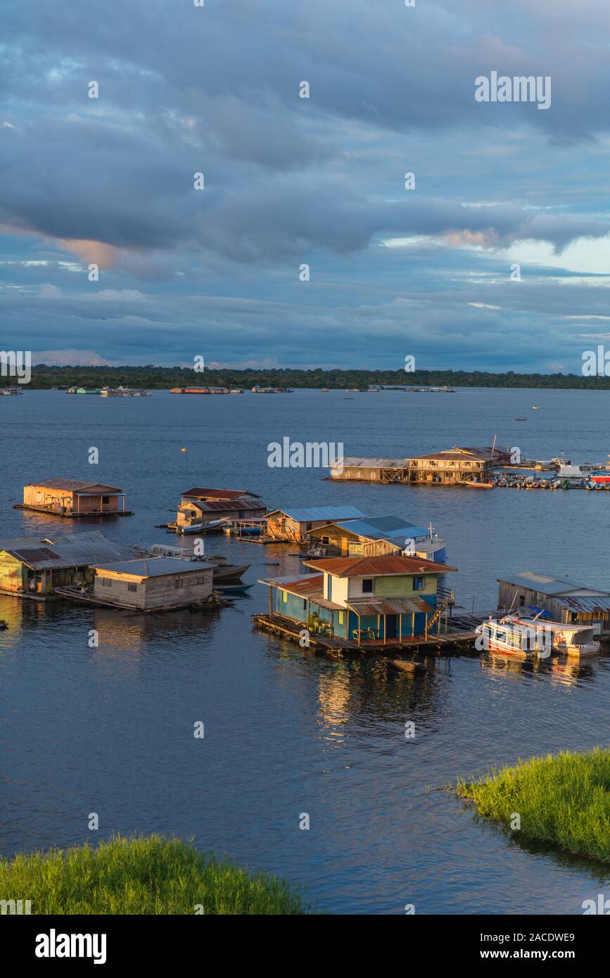 Swimming houses on Lake Tefé, small town of Tefé on SolimoesRiver ...