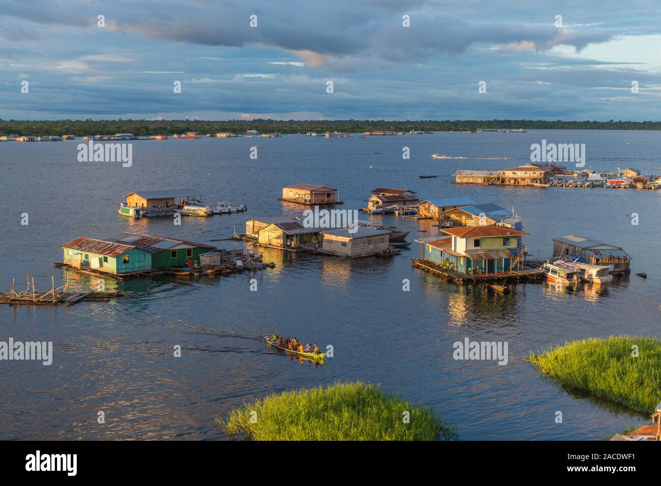 Swimming houses on Lake Tefé, small town of Tefé on SolimoesRiver ...