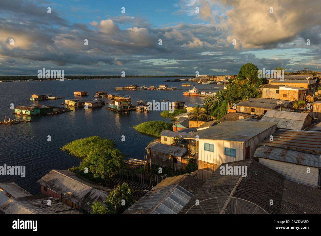 Vivid town of Tefé on Lake Tefé, Amazona River, Amazon State, Northern ...