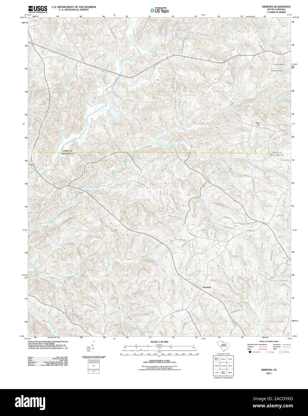 USGS TOPO Map South Carolina SC Armenia 20110818 TM Restoration Stock ...