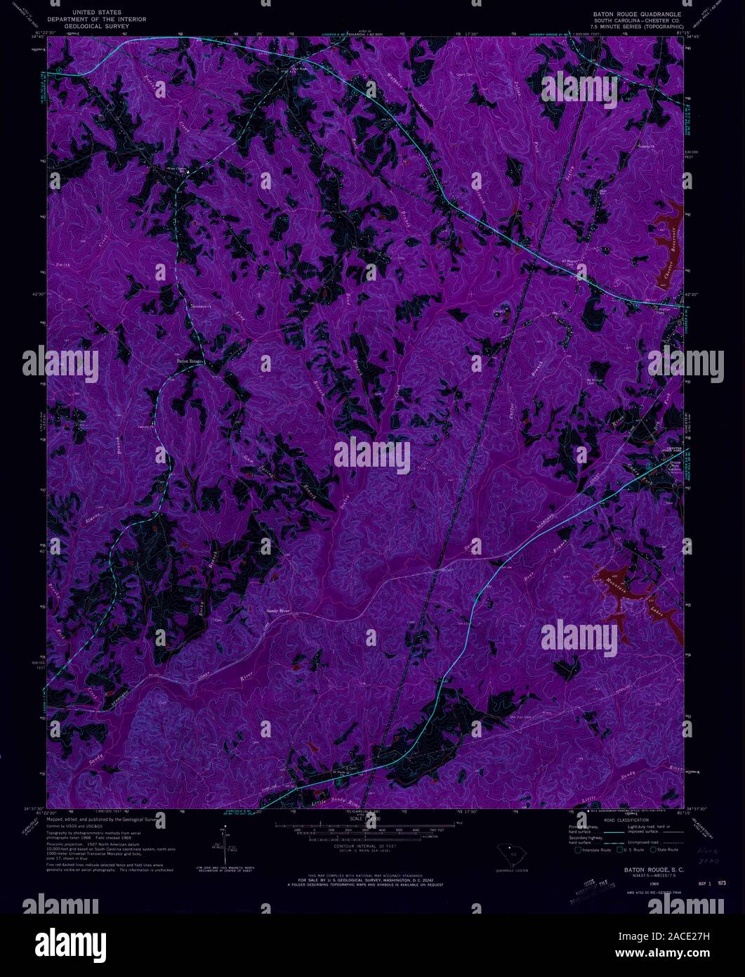 USGS TOPO Map South Carolina SC Baton Rouge 260733 1969 24000 Inverted ...