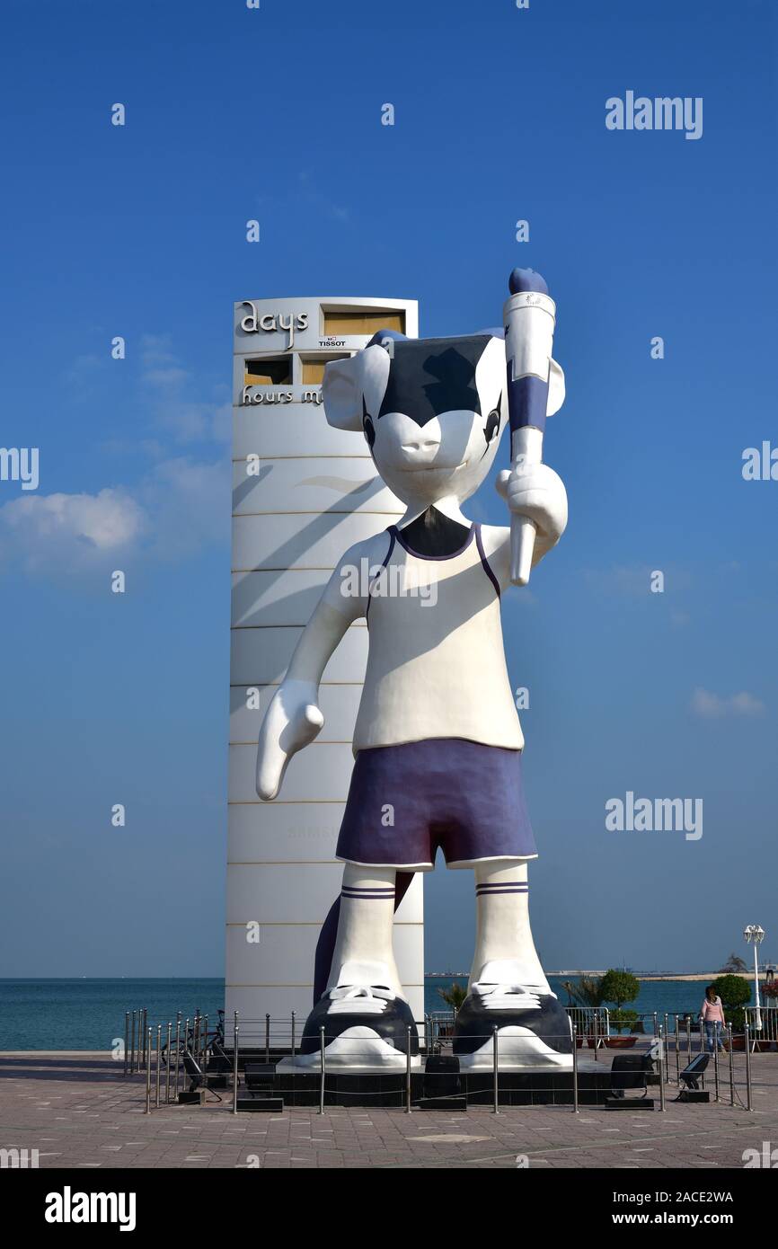 Doha, Qatar - Nov 21. 2019. Oryx Orry is the mascot of Asian sports at ...