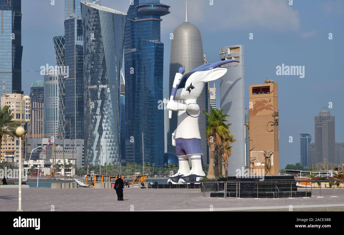 Doha, Qatar - Nov 21. 2019. Oryx Orry is the mascot of Asian sports at ...