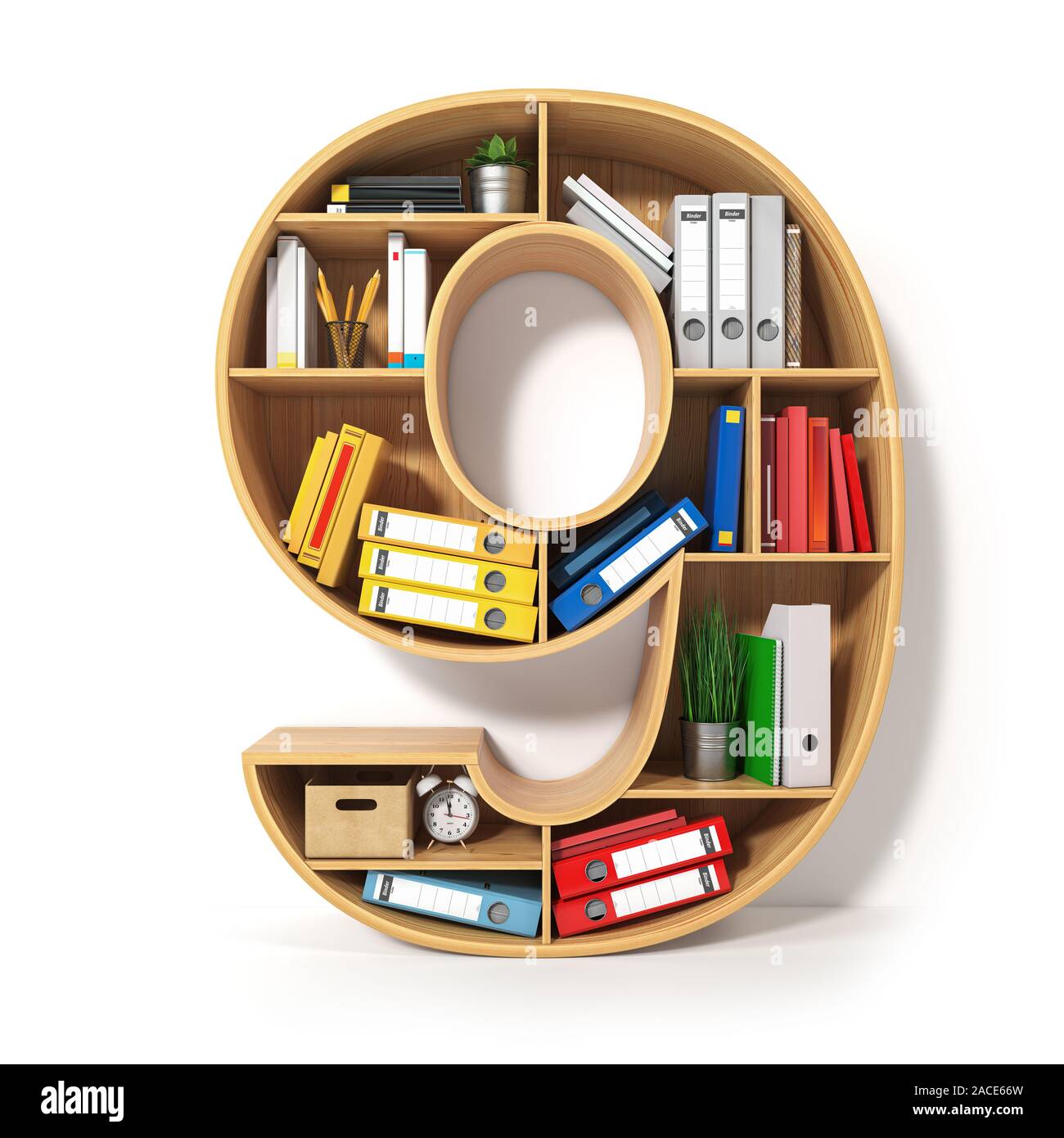 Number 9. Alphabet in the form of shelves with file folder, binders and ...