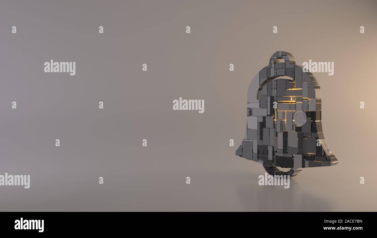 3d rendering metal techno rectangular geometric greeble symbol of bell ...