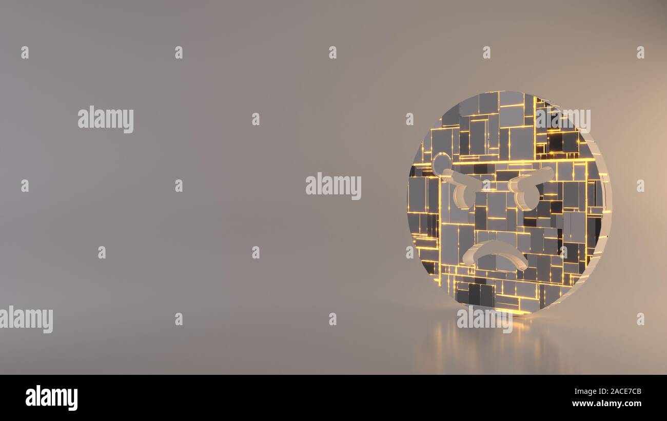 3d rendering metal techno rectangular geometric greeble circle angry ...