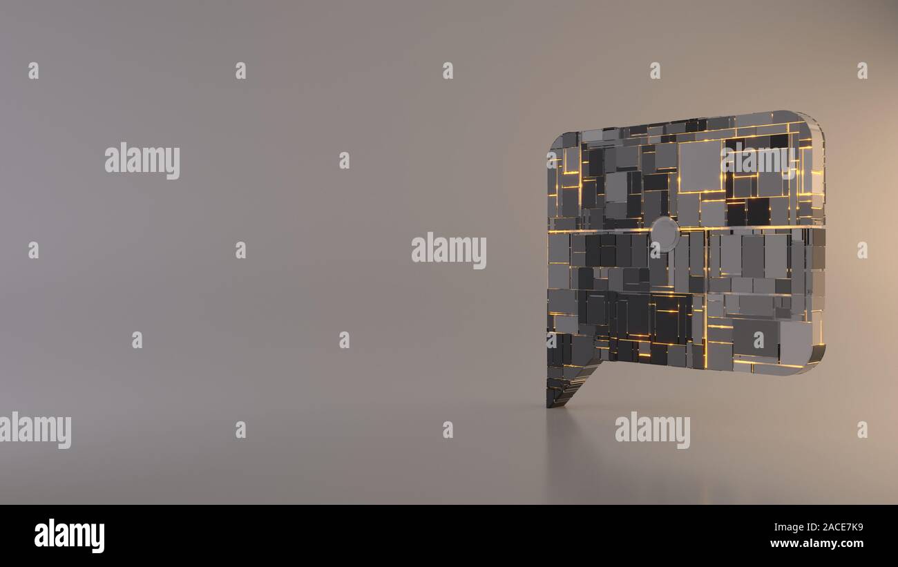 3d rendering metal techno rectangular geometric greeble symbol of black ...