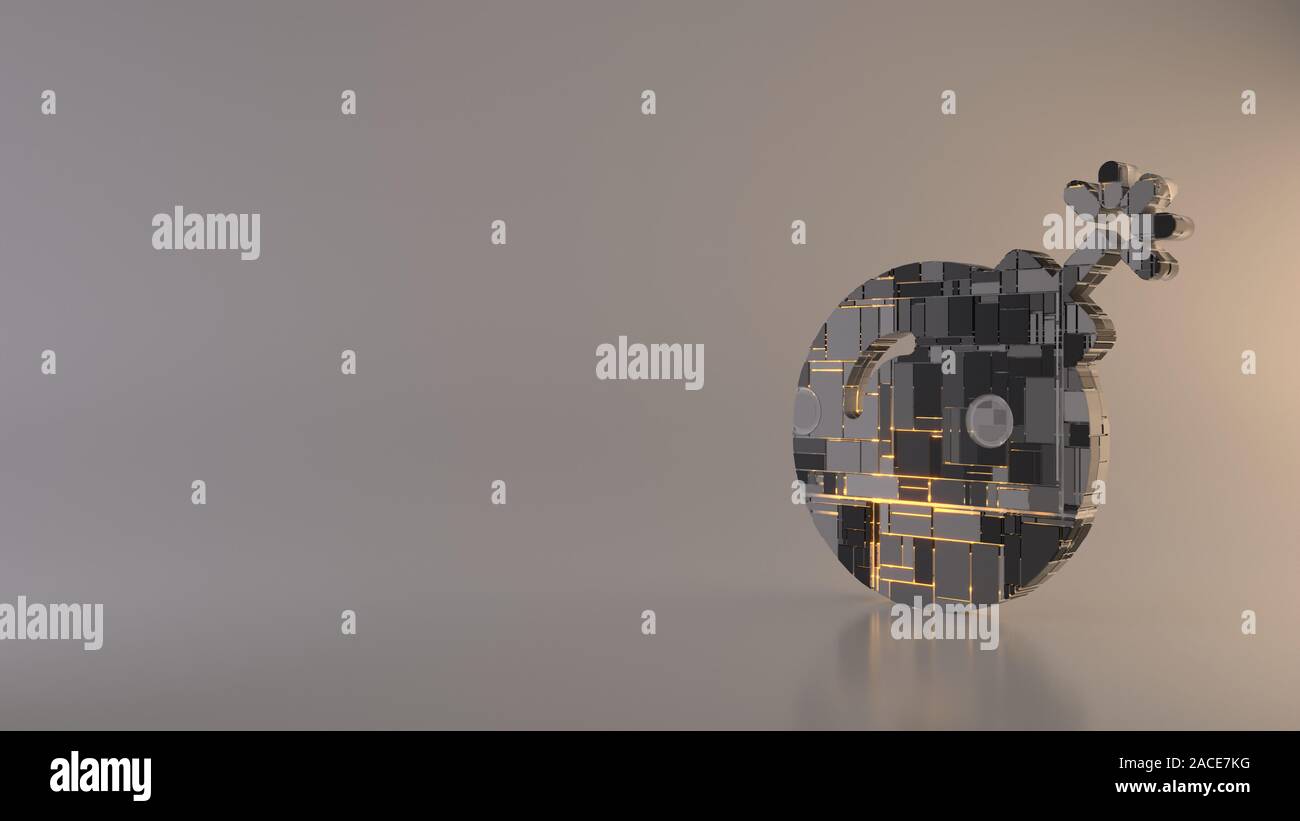 3d rendering metal techno rectangular geometric greeble symbol of bomb ...