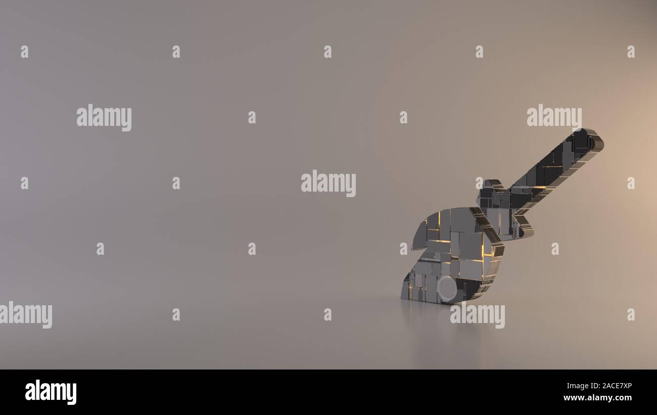 3d rendering metal techno rectangular geometric greeble symbol of broom ...