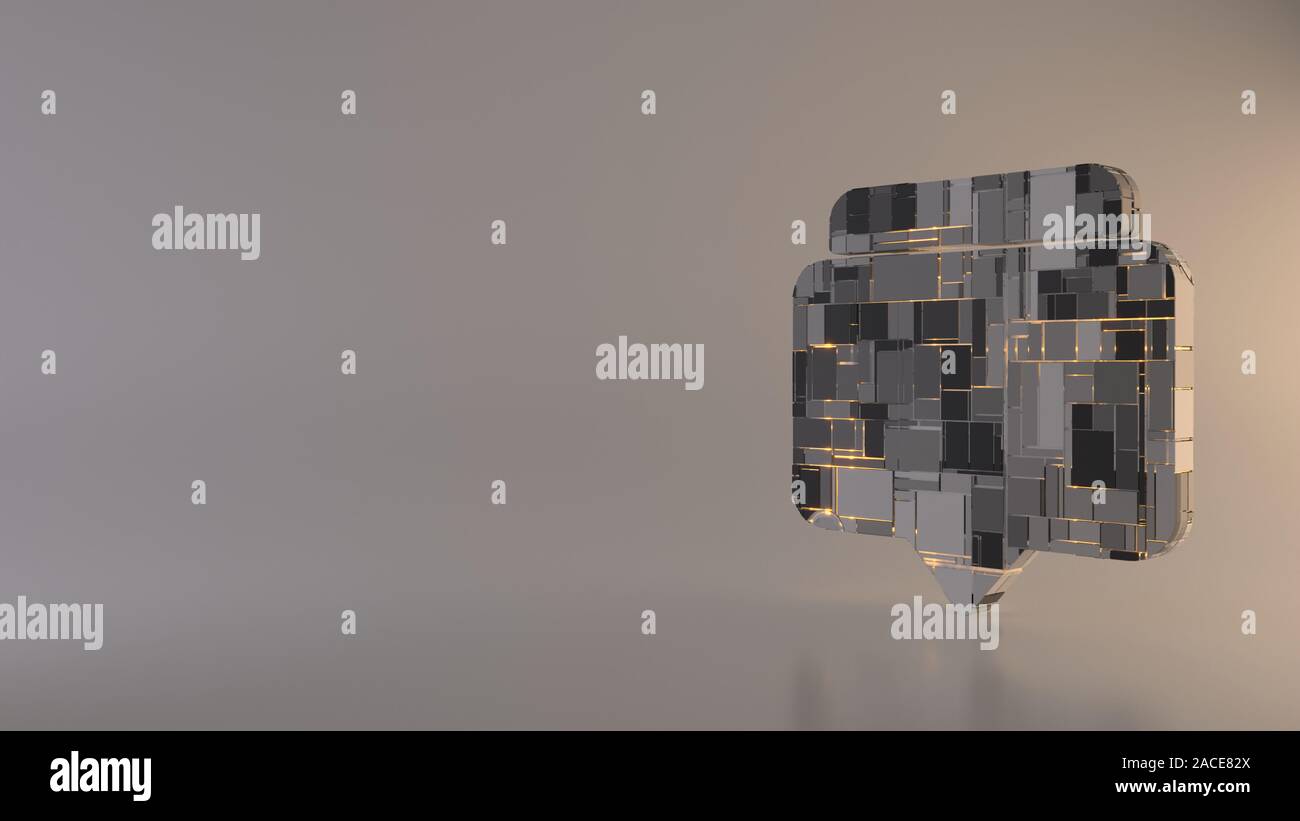 3d rendering metal techno rectangular geometric greeble symbol of two ...