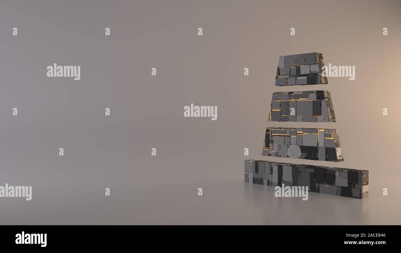 3d rendering metal techno rectangular geometric greeble symbol of ...