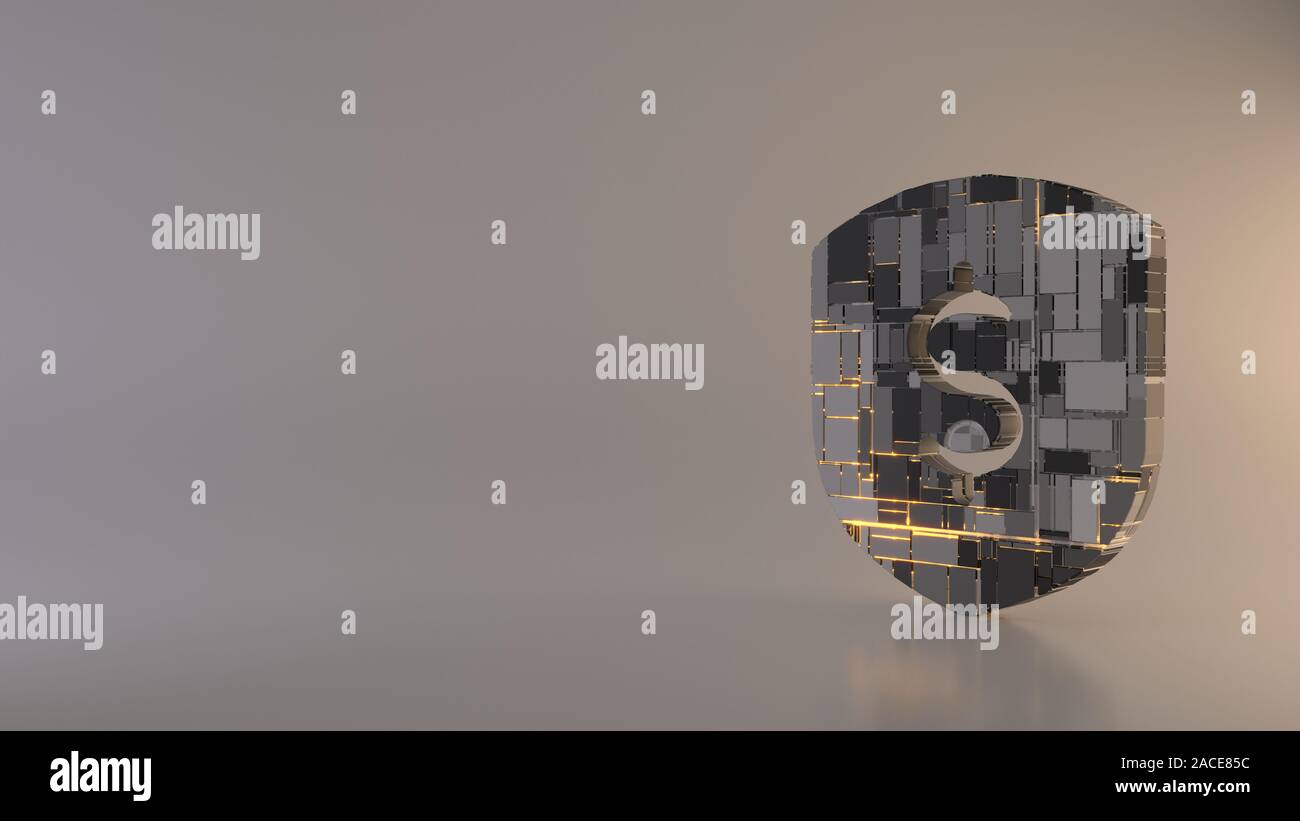 3d rendering metal techno rectangular geometric greeble symbol of ...