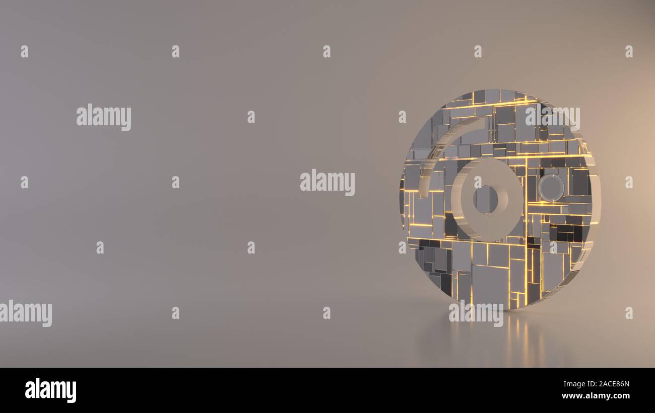 3d rendering metal techno rectangular geometric greeble symbol of ...