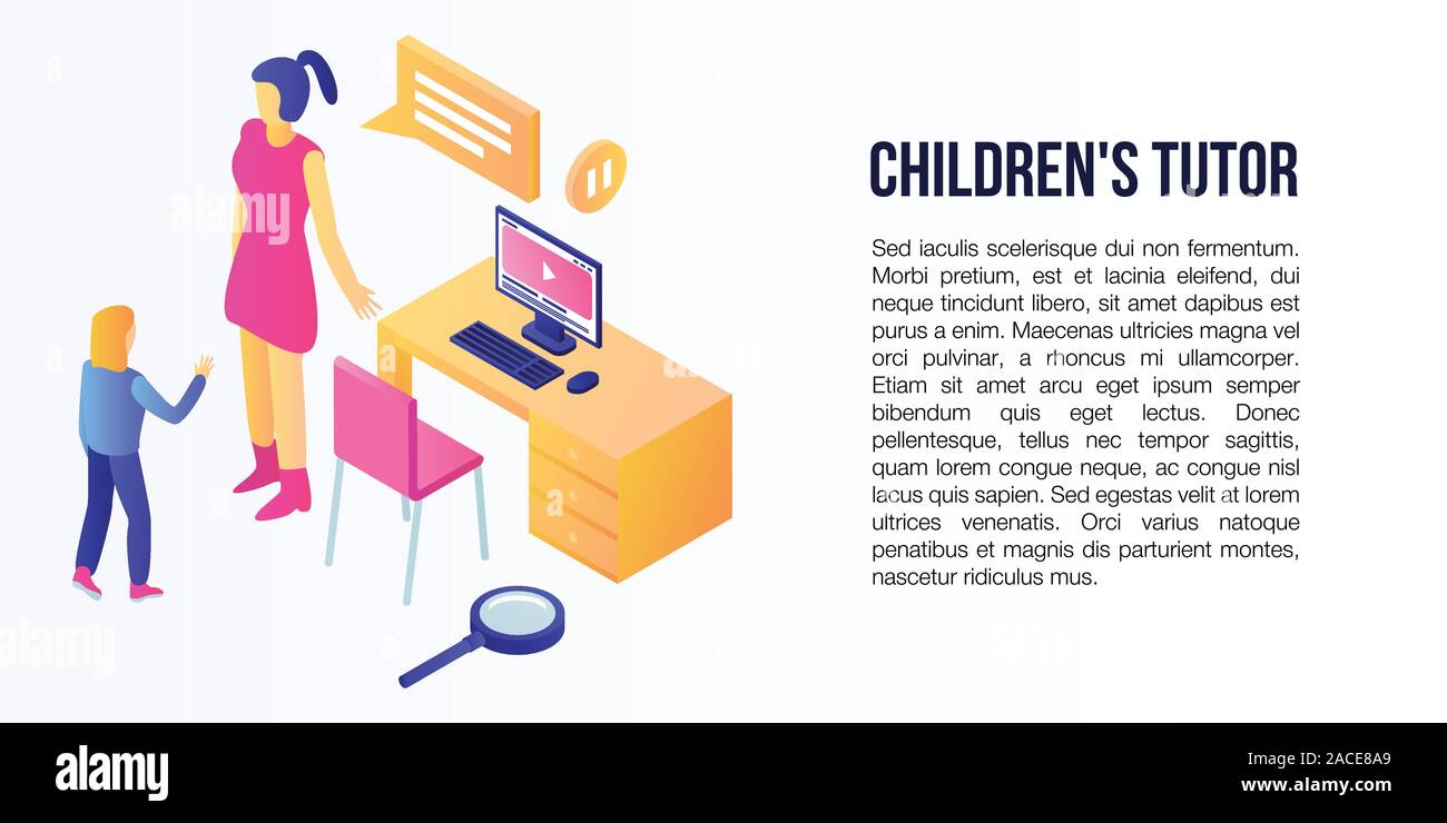 Children tutor concept banner, isometric style Stock Vector Image & Art ...