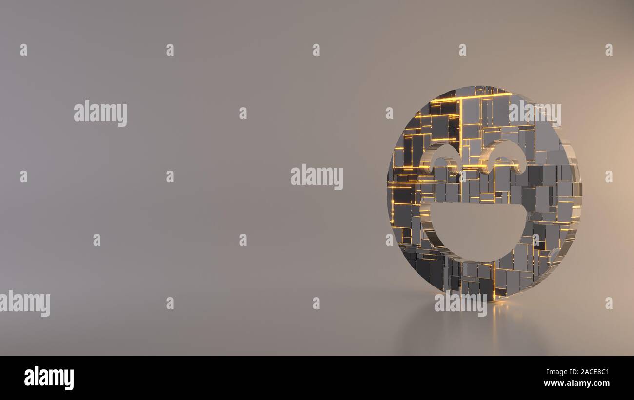 3d rendering metal techno rectangular geometric greeble symbol of goofy ...