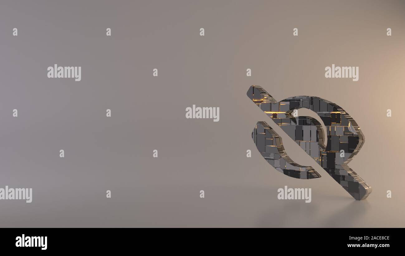 3d rendering metal techno rectangular geometric greeble symbol of eye ...