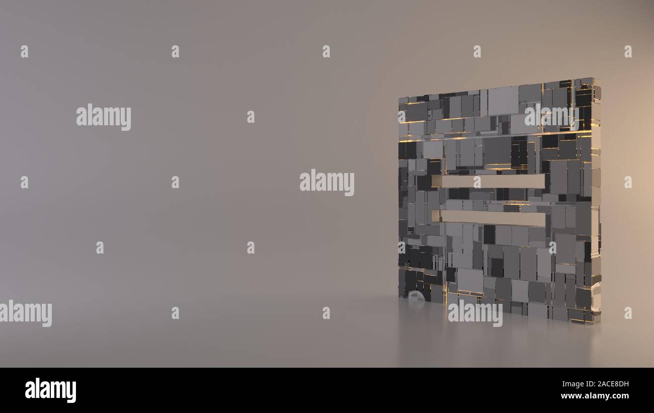 3d rendering metal techno rectangular geometric greeble symbol of equal ...