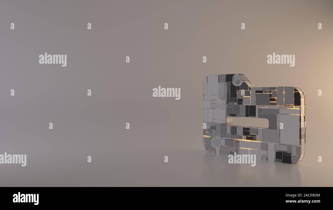 3d rendering metal techno rectangular geometric greeble symbol of ...