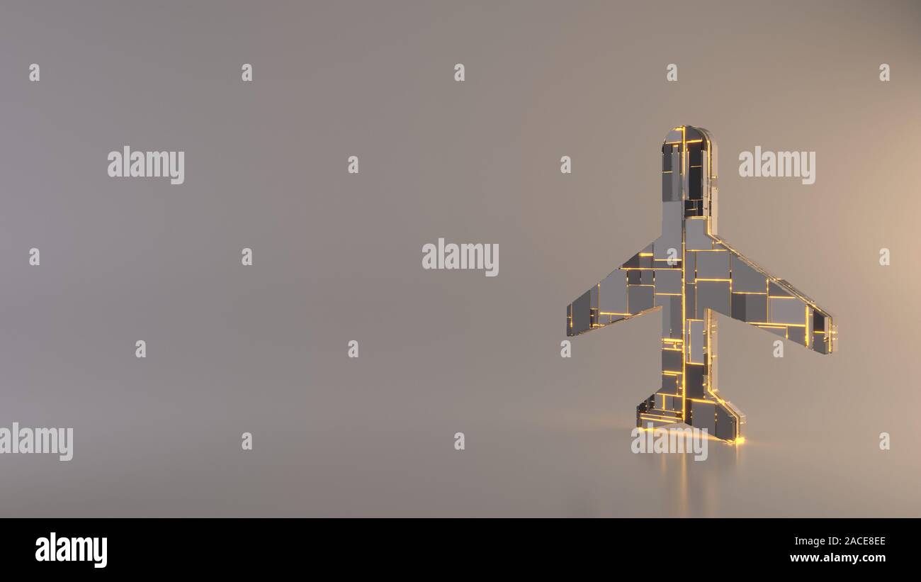 3d rendering metal techno rectangular geometric greeble symbol of plane ...
