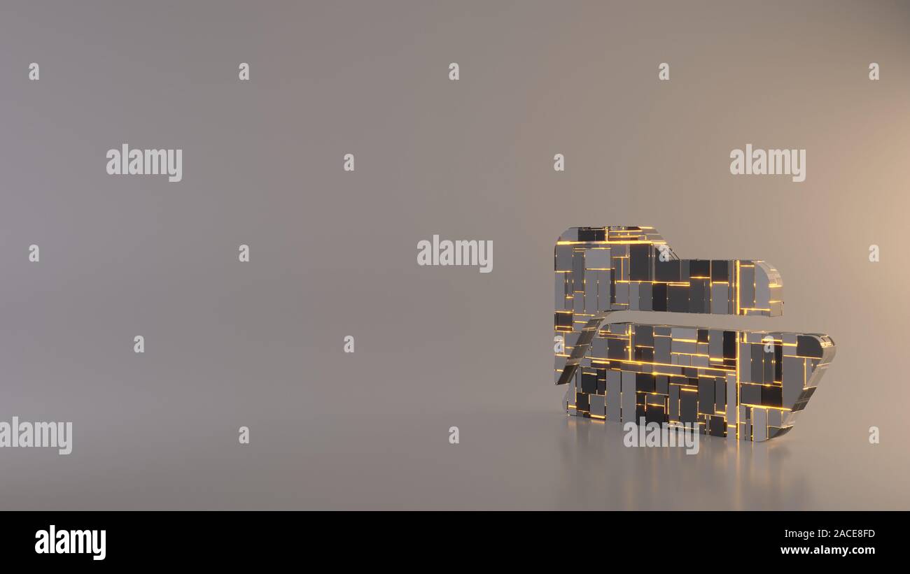 3d rendering metal techno rectangular geometric greeble symbol of open ...