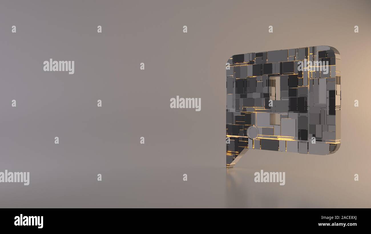 3d rendering metal techno rectangular geometric greeble symbol of ...