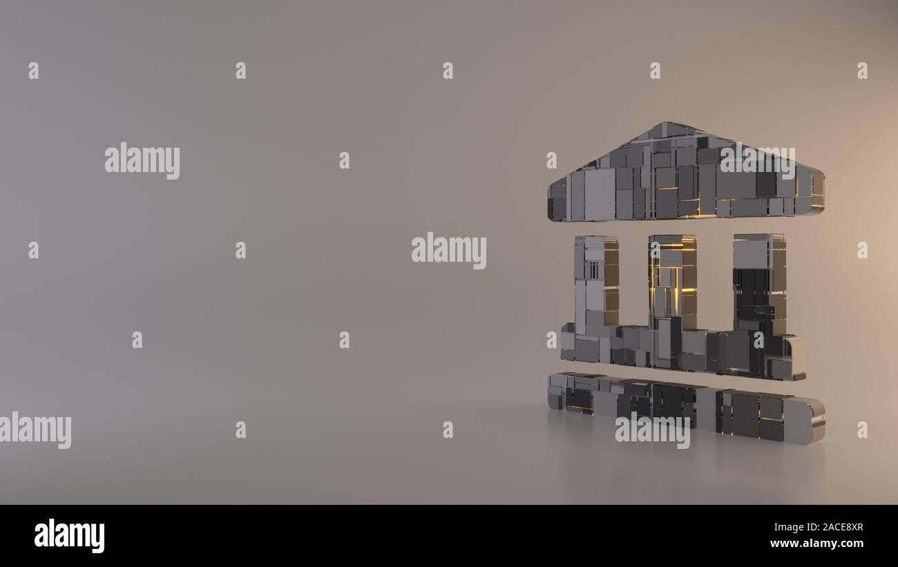 3d rendering metal techno rectangular geometric greeble symbol of ...