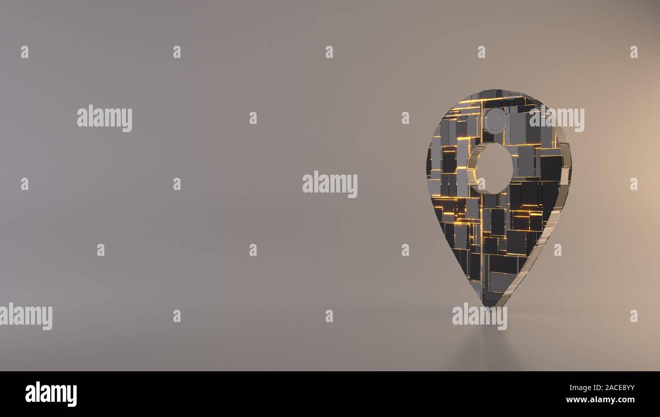 3d rendering metal techno rectangular geometric greeble symbol of wider ...