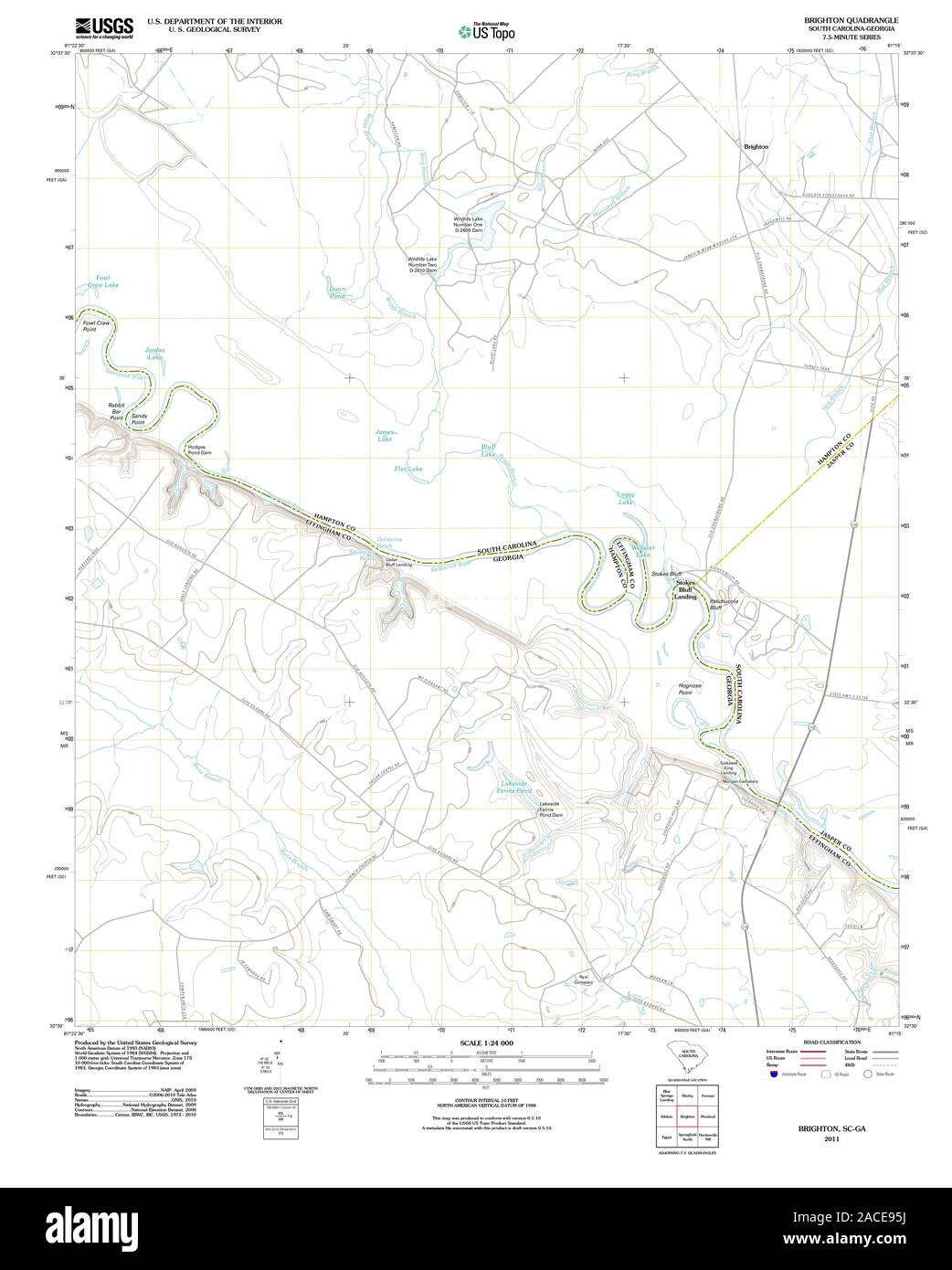 USGS TOPO Map South Carolina SC Brighton 20110803 TM Restoration Stock ...