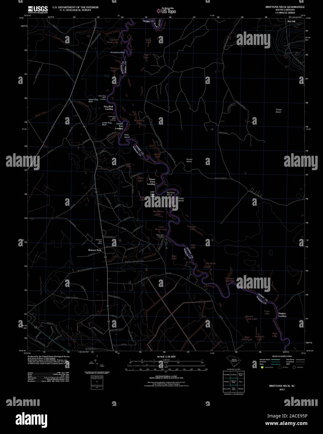 USGS TOPO Map South Carolina SC Brittons Neck 20110811 TM Inverted ...