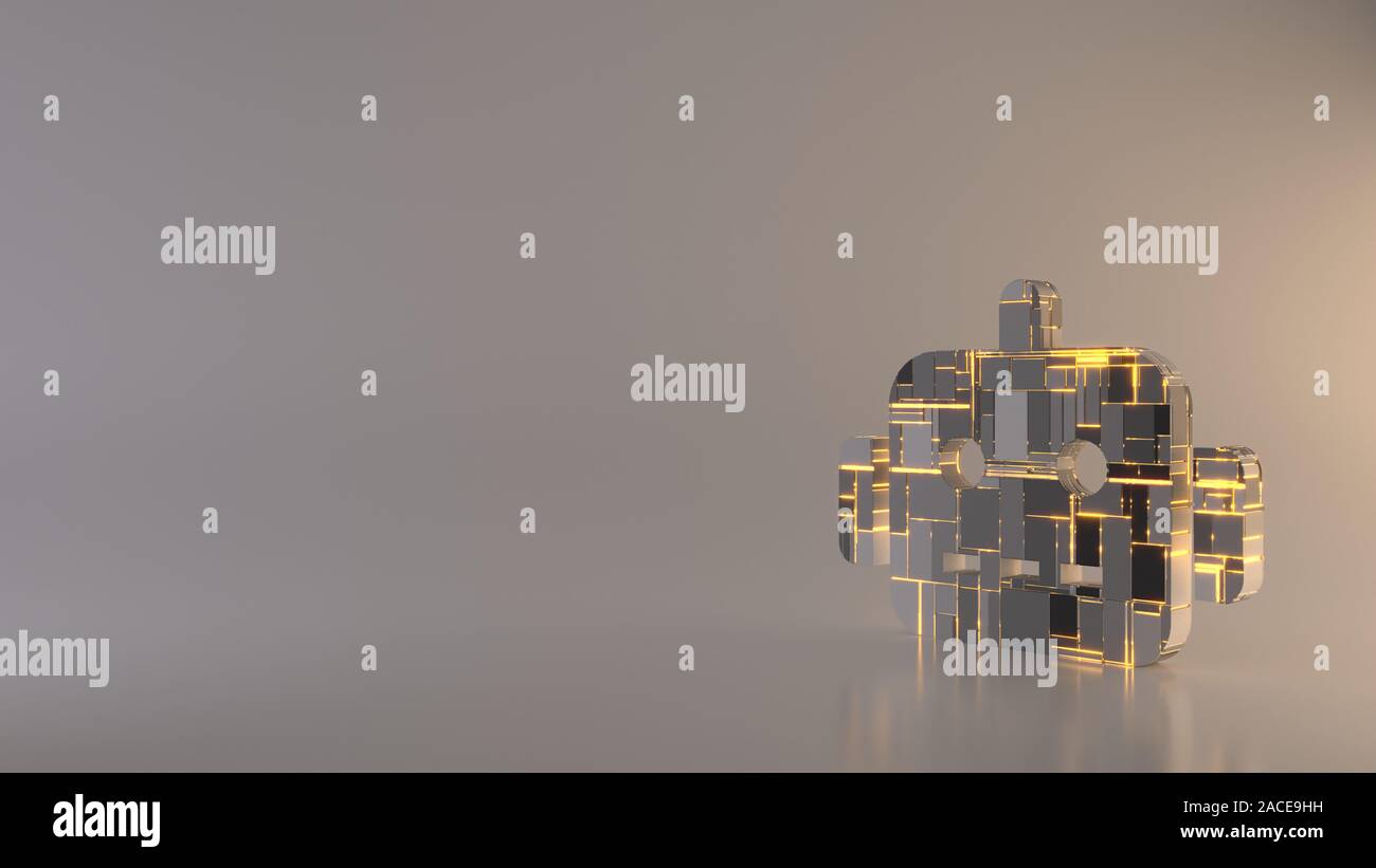 3d rendering metal techno rectangular geometric greeble symbol of robot ...