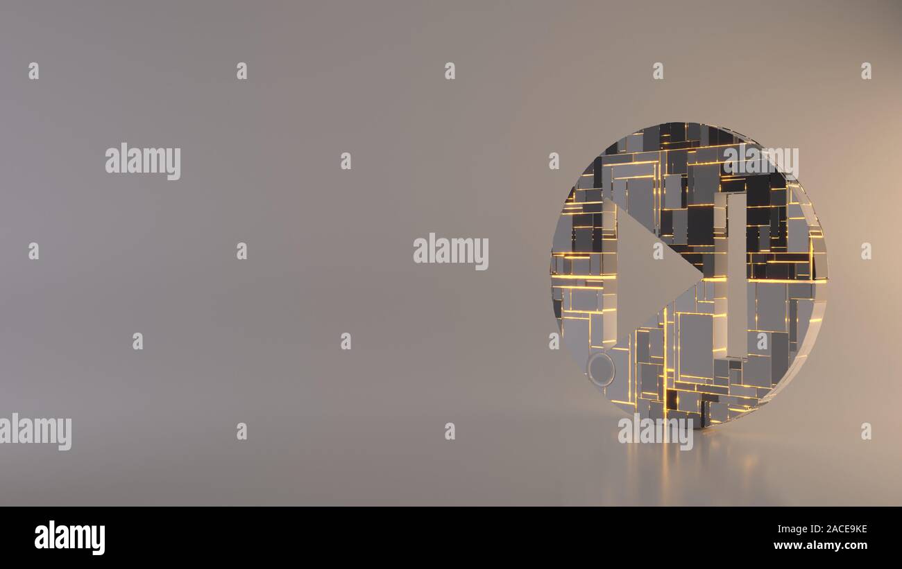 3d rendering metal techno rectangular geometric greeble symbol of skip ...