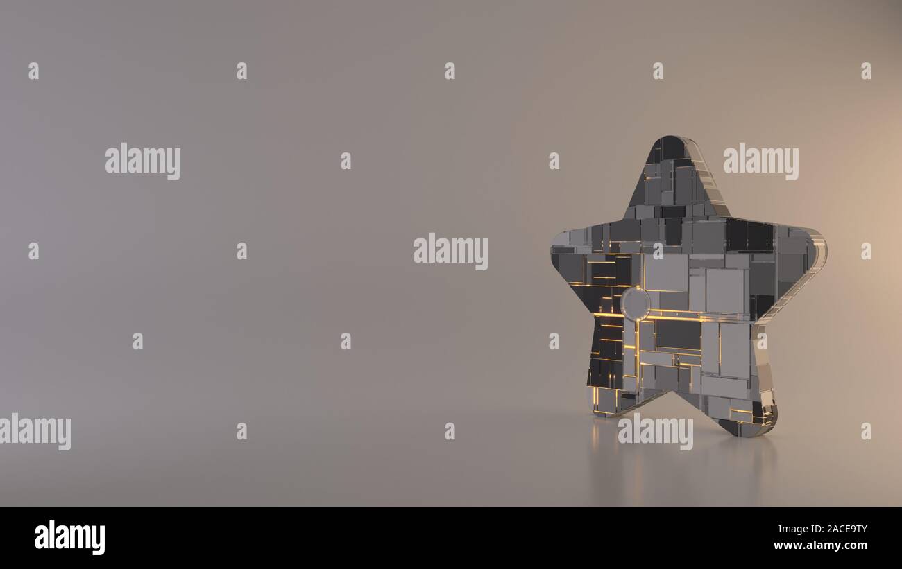 3d rendering metal techno rectangular geometric greeble symbol of star ...