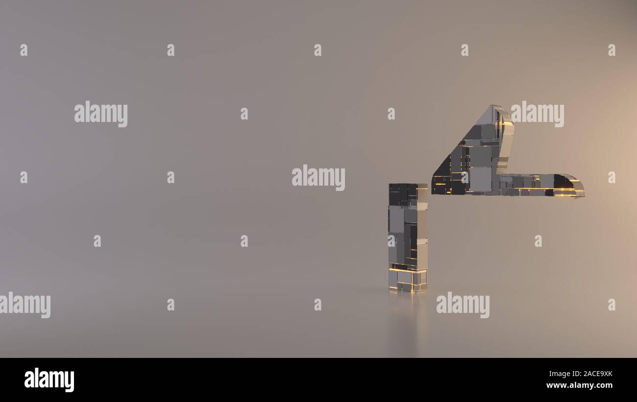 3d rendering metal techno rectangular geometric greeble symbol of thumb ...
