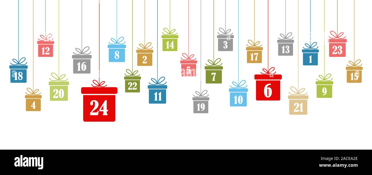 hanging christmas presents different colors with numbers 1 to 24 ...