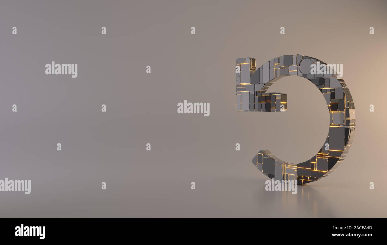 3d rendering metal techno rectangular geometric greeble symbol of undo ...