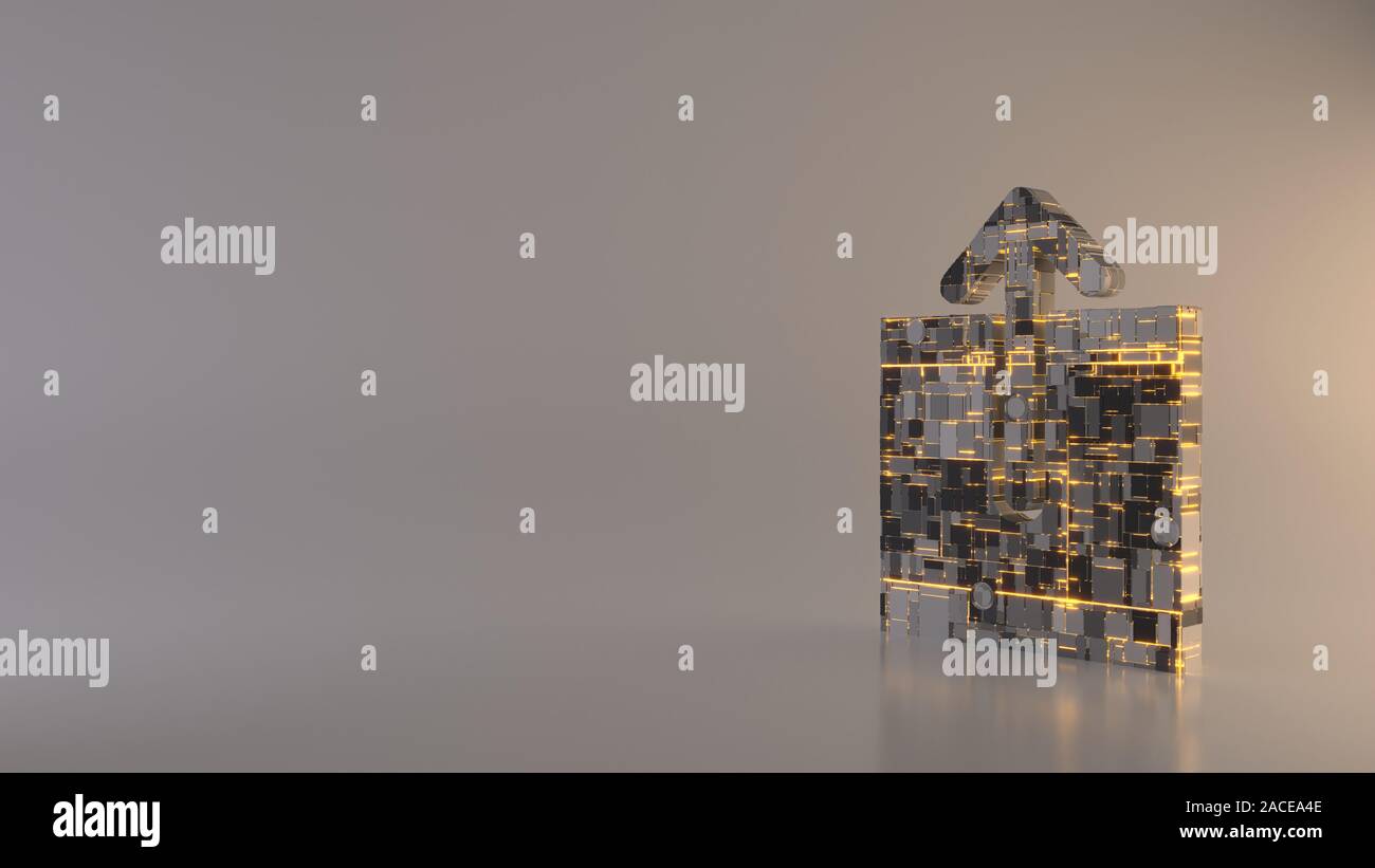 3d rendering metal techno rectangular geometric greeble symbol of box ...