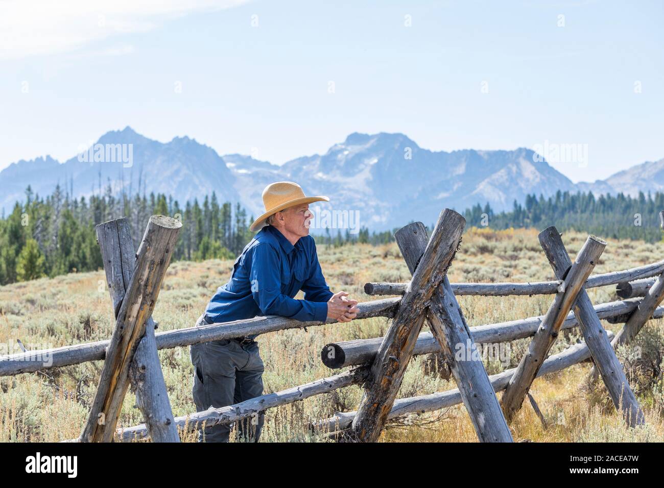 Cowboy standing leaning on fence hi-res stock photography and images ...