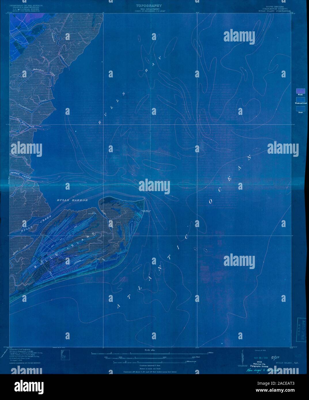 USGS TOPO Map South Carolina SC Bulls Island 260670 1919 21120 Inverted ...