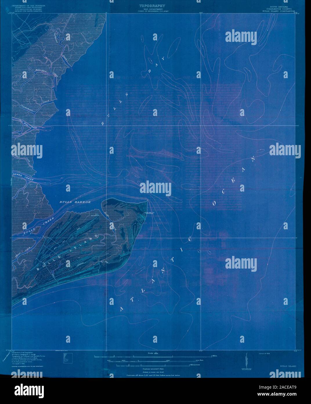 USGS TOPO Map South Carolina SC Bulls Island 260669 1919 21120 Inverted ...