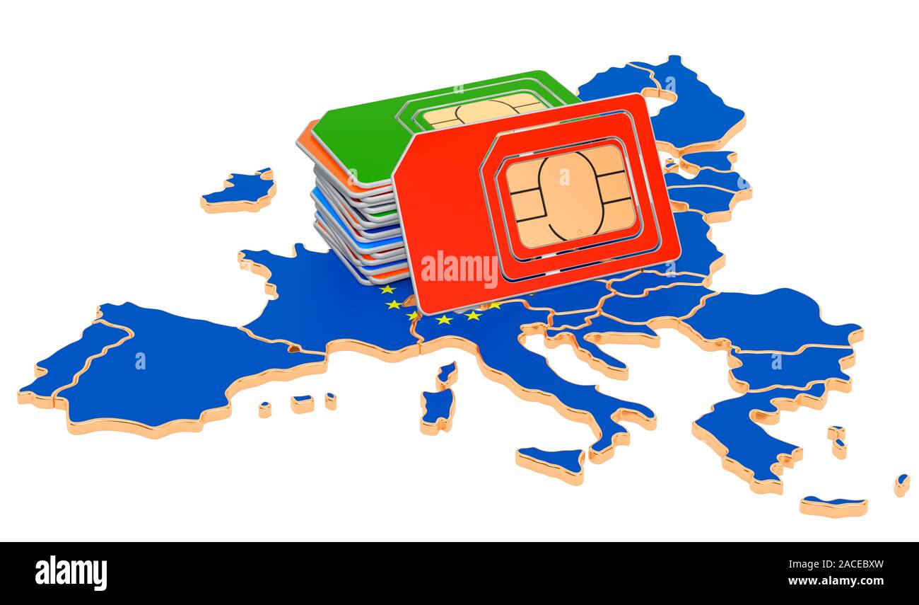 Sim cards on the European Union map. Mobile communications, roaming in ...