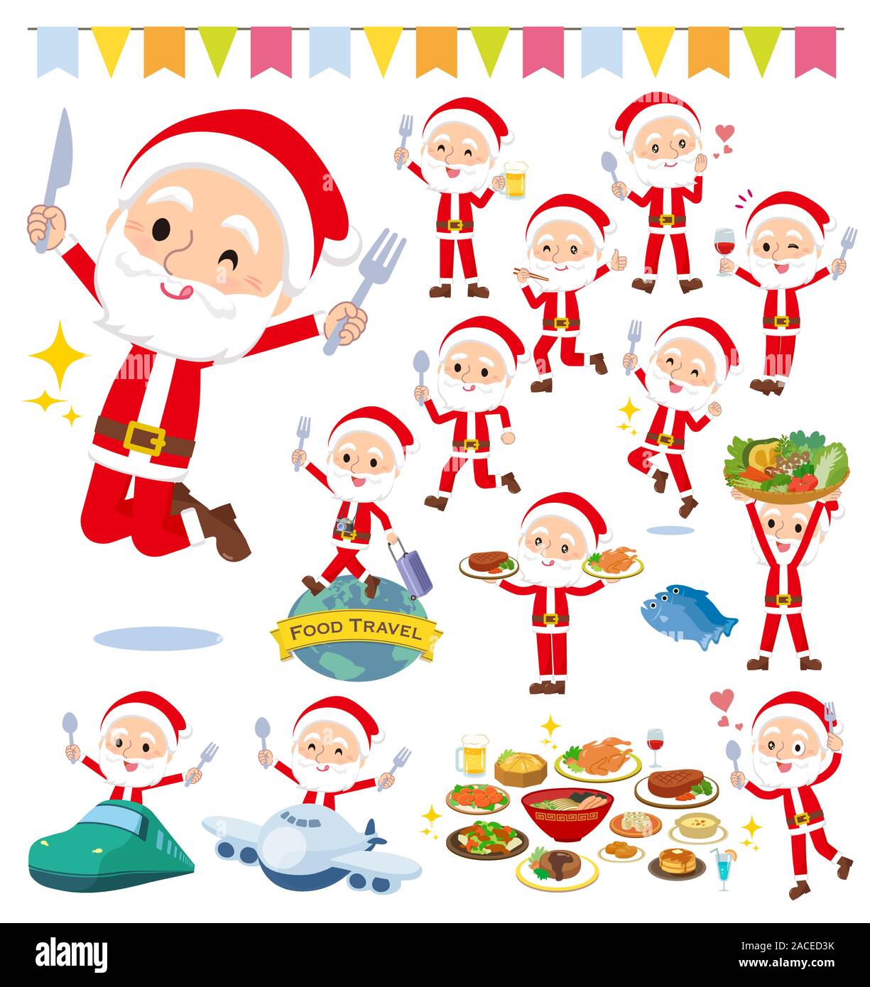 A set of Santa Claus on food events.There are actions that have a fork ...