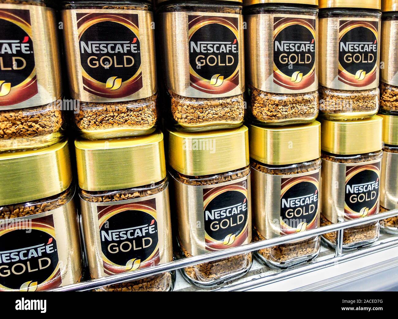 Samara, Russia - November 30, 2019: Nescafe Gold coffee on the shelf at ...