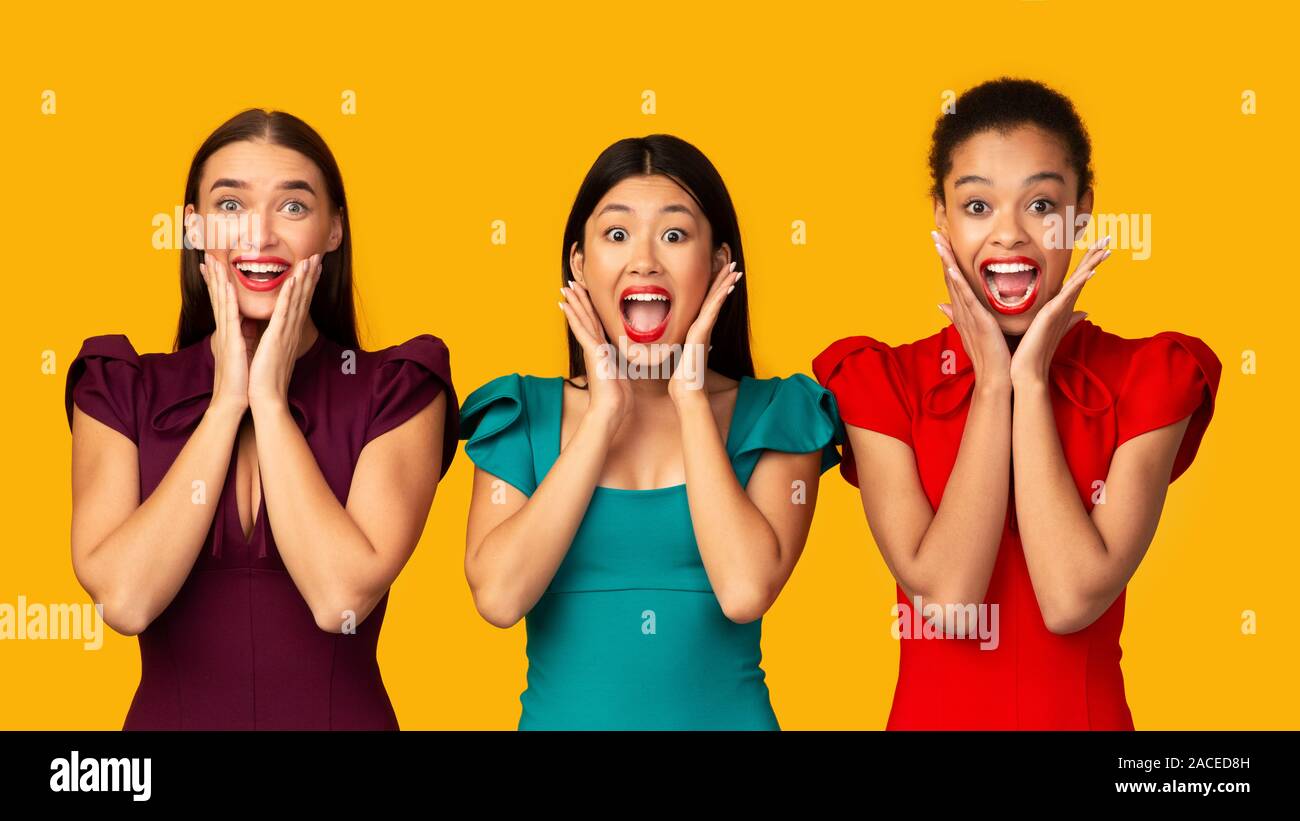 Female friends shouting standing hi-res stock photography and images ...