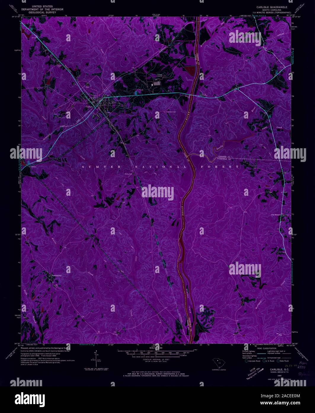 USGS TOPO Map South Carolina SC Carlisle 260828 1969 24000 Inverted ...