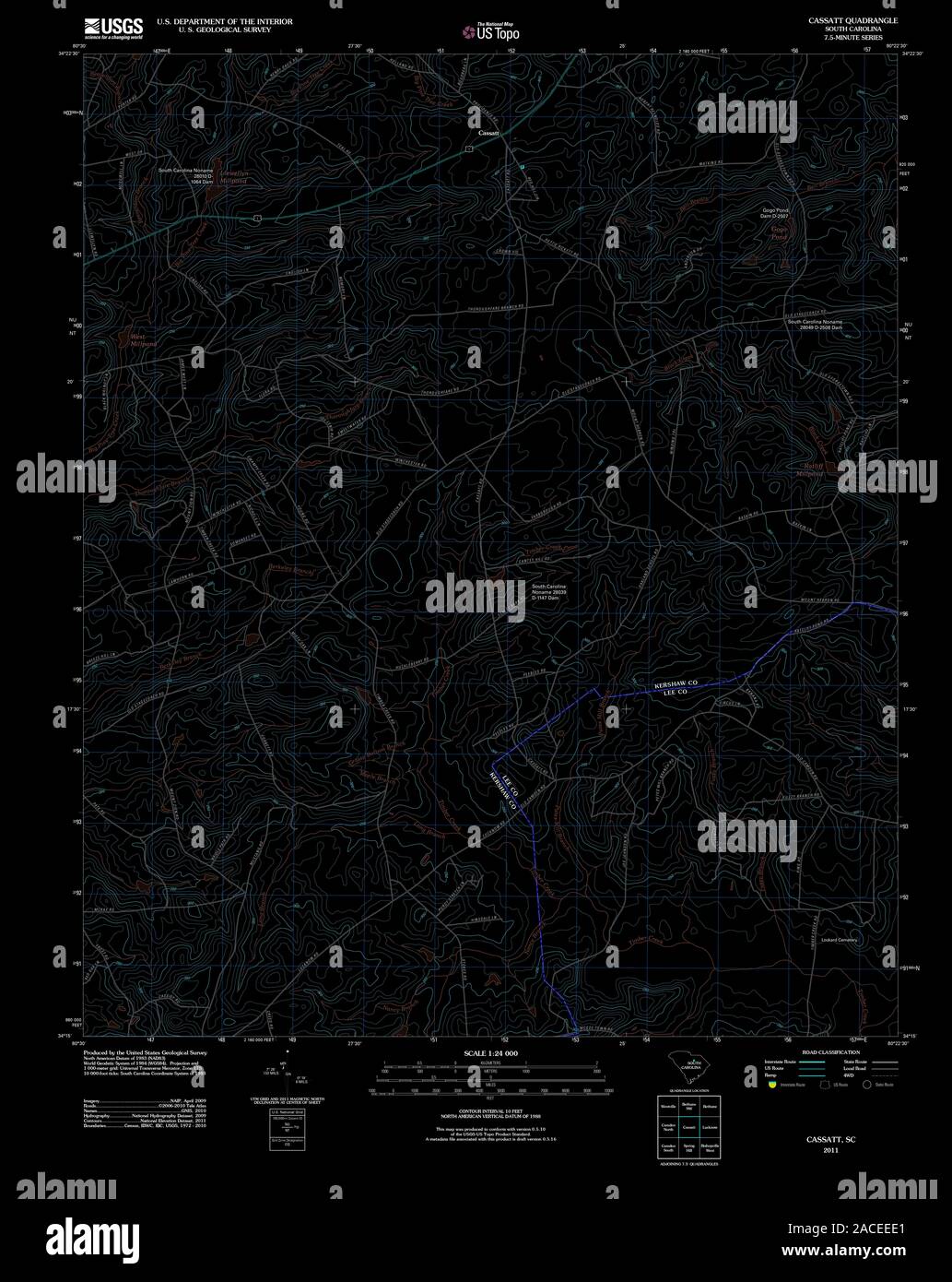 USGS TOPO Map South Carolina SC Cassatt 20110818 TM Inverted ...