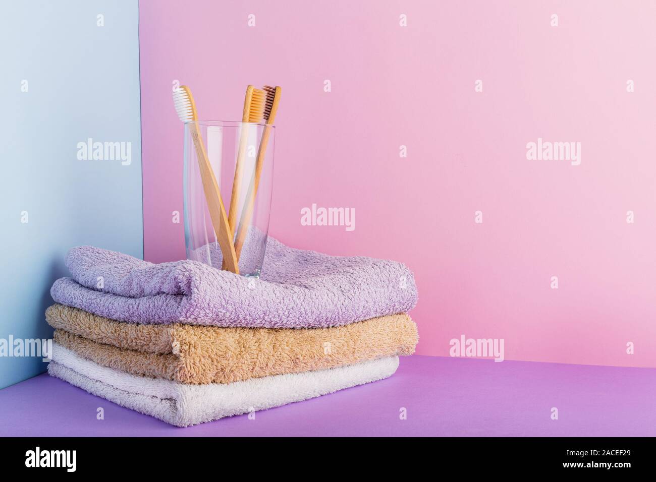 Biodegradable natural bamboo toothbrush in glass witn pastel colors ...