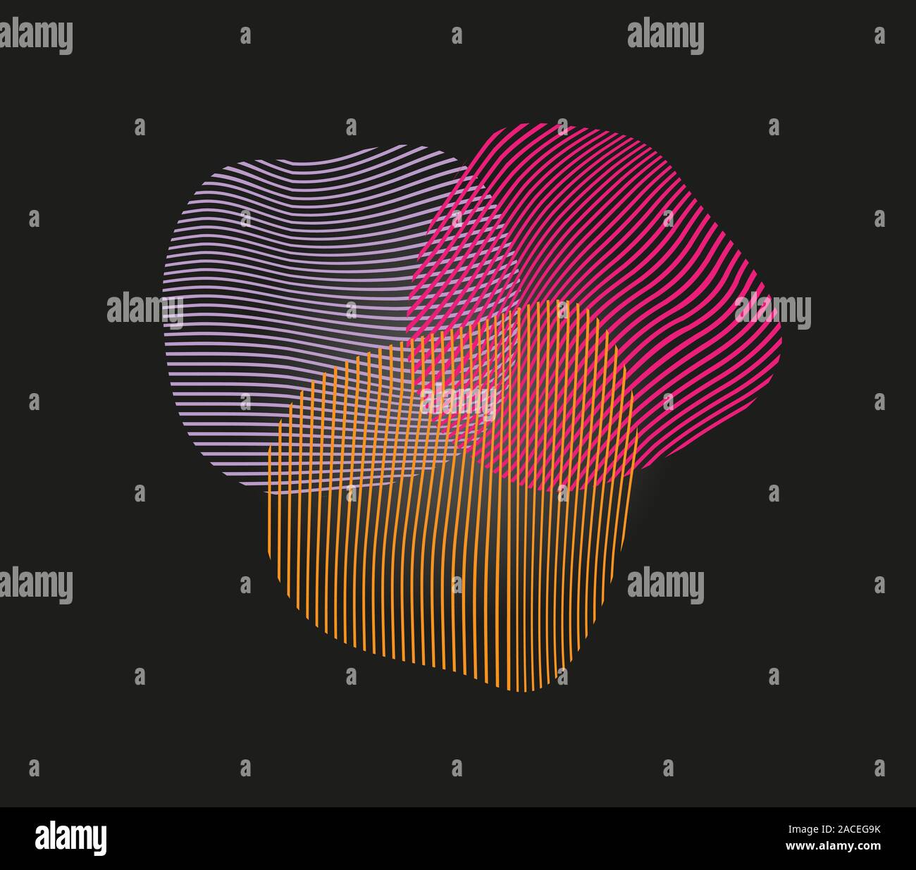 Three deformed circles of broken lines intersect each other. The ...